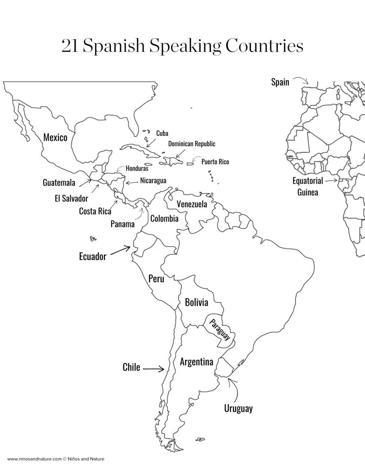 Learn the Spanish Speaking Countries with Free Printable Maps for Kids ...
