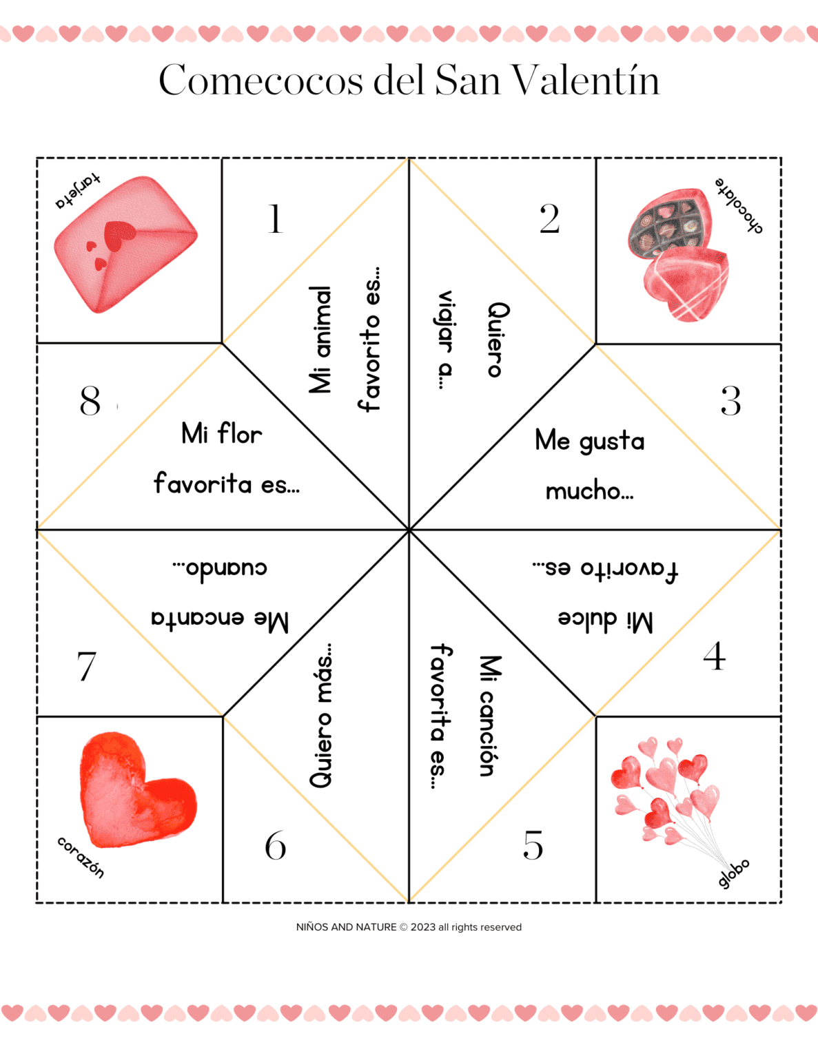 Free Valentine's Day Paper Fortune Teller in Spanish for Kids | Niños ...