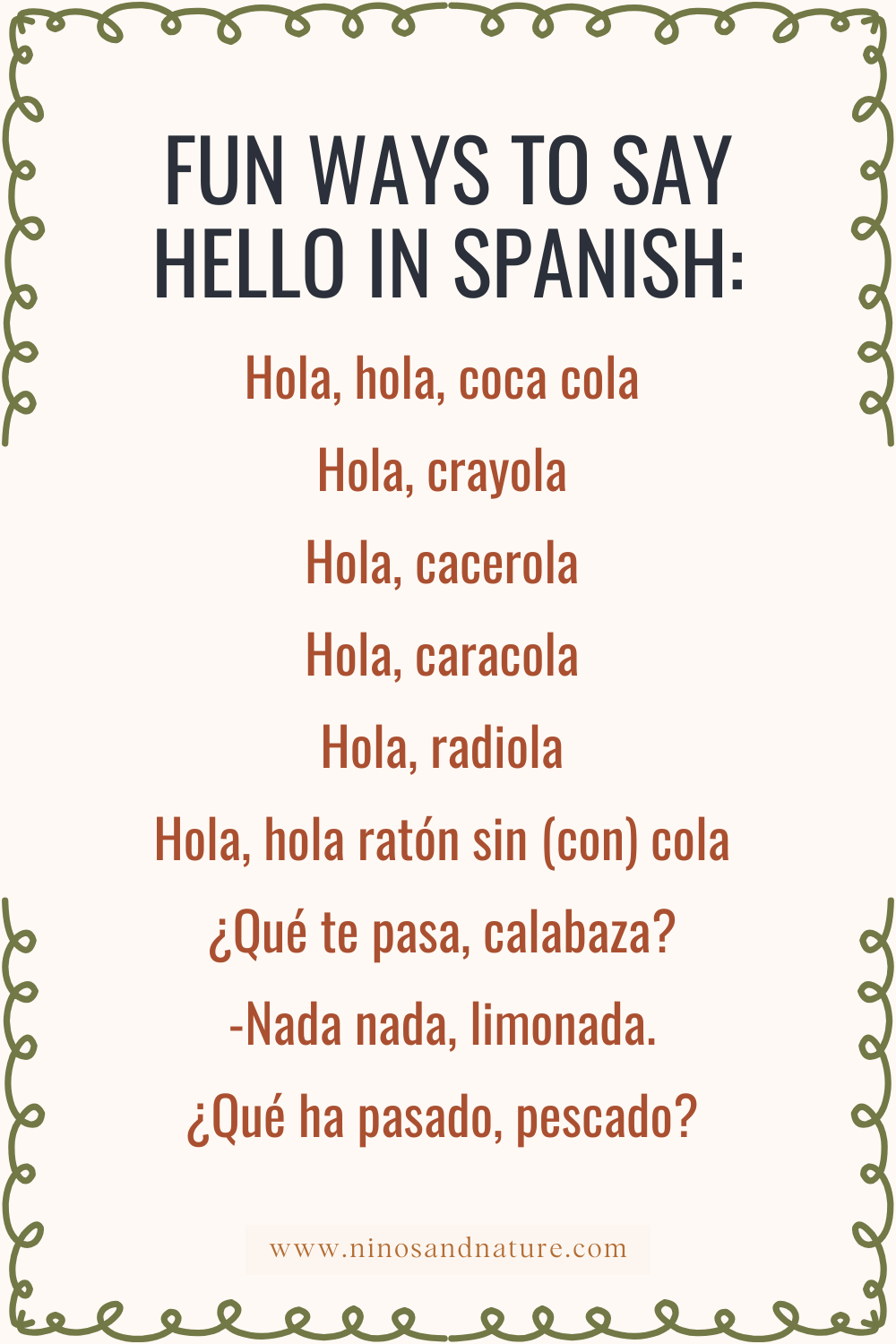 30 Fun Spanish Greetings: Silly Rhymes in Spanish for Kids | Niños & Nature