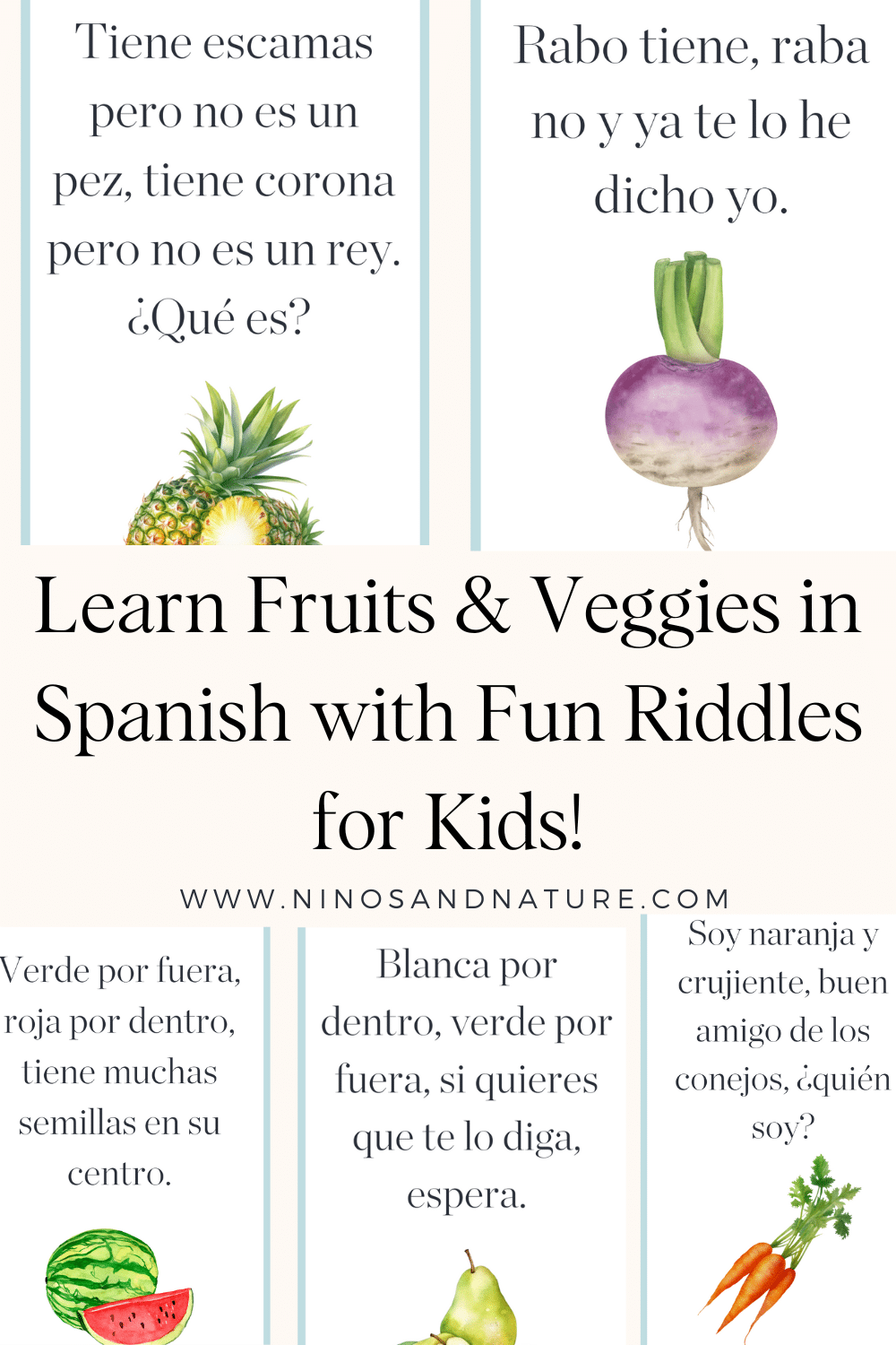 Learn Spanish Fruits and Vegetables with Fun Riddles: Adivinanzas para ...