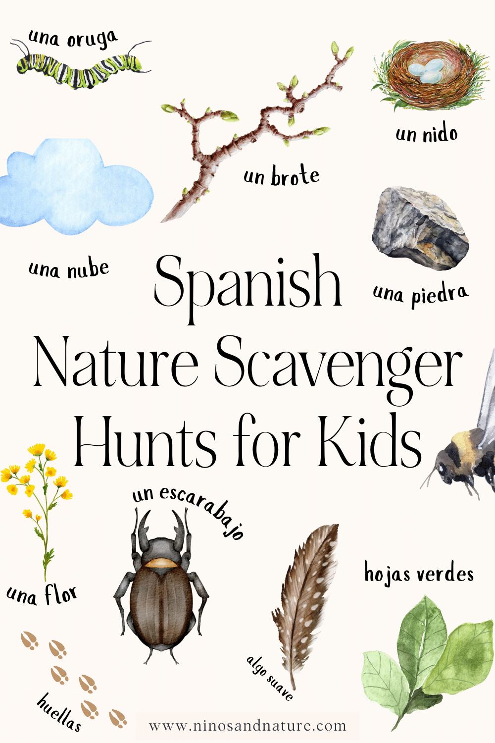 Free Nature Scavenger Hunt in Spanish for Bilingual Kids | Niños & Nature